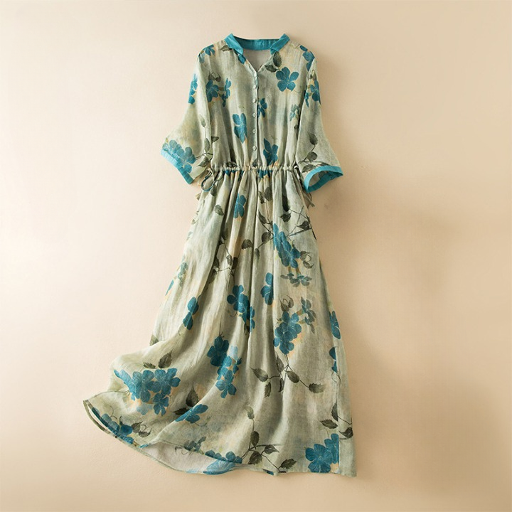 Women's Linen Cotton Blend Floral Midi Lightweight Dress – Ovannis